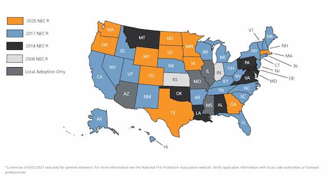 Updated 2020 NEC Code Regulations by State | HomElectrical.com