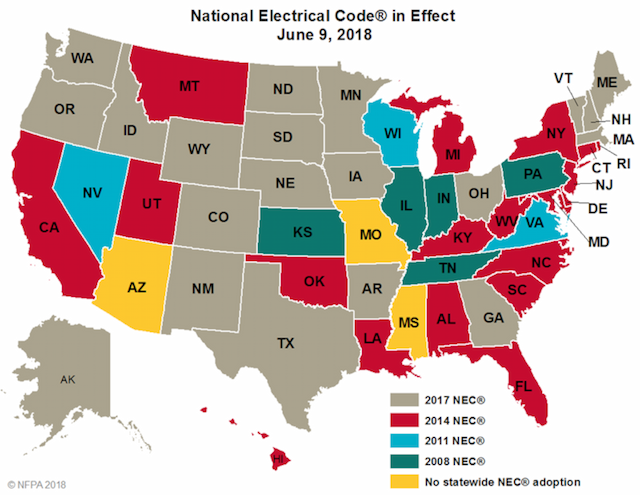 Updated 2017 NEC Code Regulations by State | HomElectrical.com
