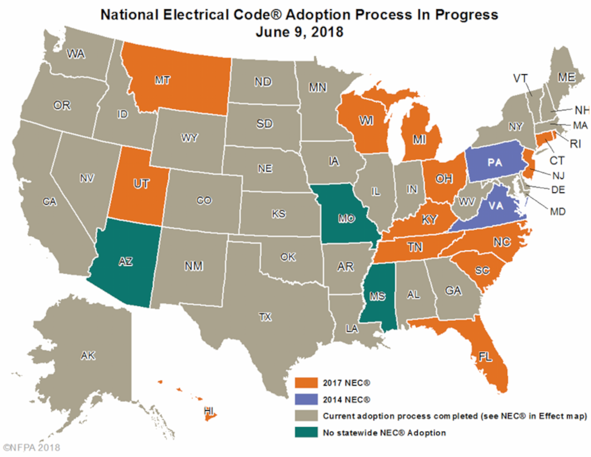 Updated 2017 NEC Code Regulations by State | HomElectrical.com
