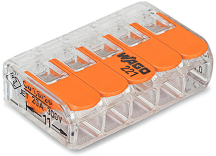 Wago Compact Splicing Wire Connector, 5 Connection Points (Wago 221-415 ...