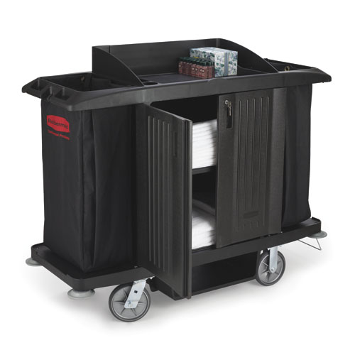 Black Compact Housekeeping Cart w/ Doors ( 6191 BLA) | HomElectrical.com