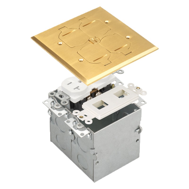 Enerlites Brass 2-Gang Floor Box w/ Flip Cover, 20A TRWR Receptacle ...