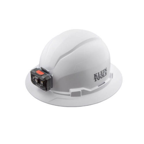 Klein Tools Non-vented Hard Hat w/ Rechargeable Headlamp, Full Brim ...