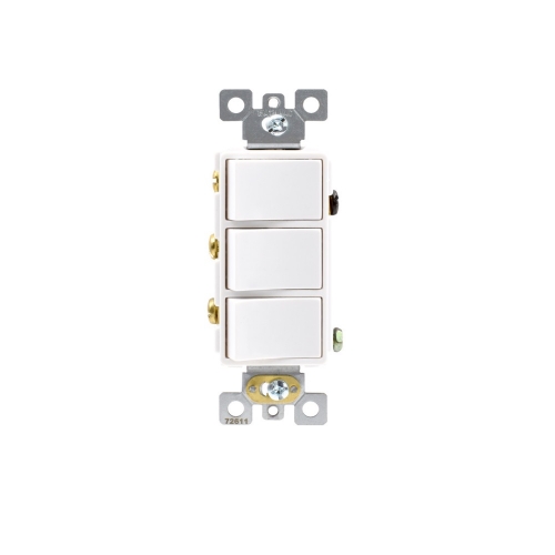 Aida 15A Combination Decora Switch, (3) Single Pole, 120V, White (Aida ...