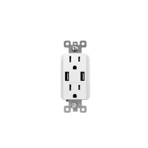 Aida 15A Duplex Receptacle w/ 3.6A Dual USB, TR, 120V, White (Aida ...
