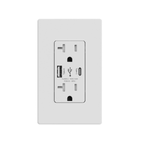 Aida 20A Duplex Receptacle w/ 6.0A Dual Type A+C USB, TR, 125V, White ...