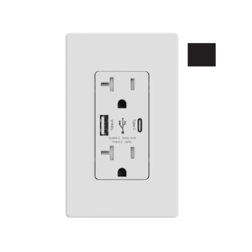 Aida 20A Duplex Receptacle w/ 6.0A Dual Type A+C USB, TR, 125V, Black ...