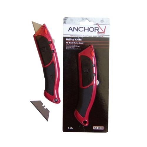 Anchor Auto Load Utility Knife, 10 Blade, Red & Black (Anchor AB2600 ...