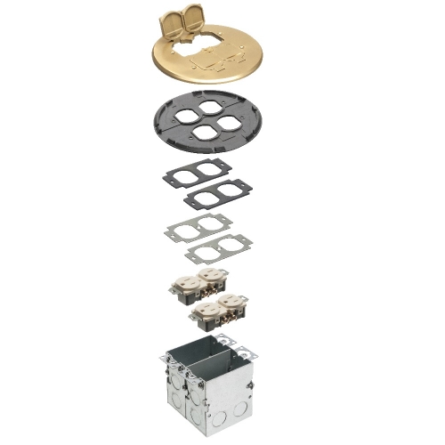 Arlington 2-Gang Floor Box w/ Flip Lid & Receptacles, Round, Steel ...