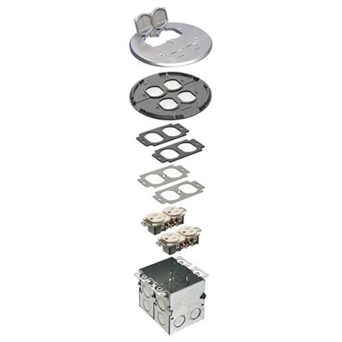 Arlington 2-Gang Floor Box w/ Flip Lid & Receptacles, Round, Steel ...