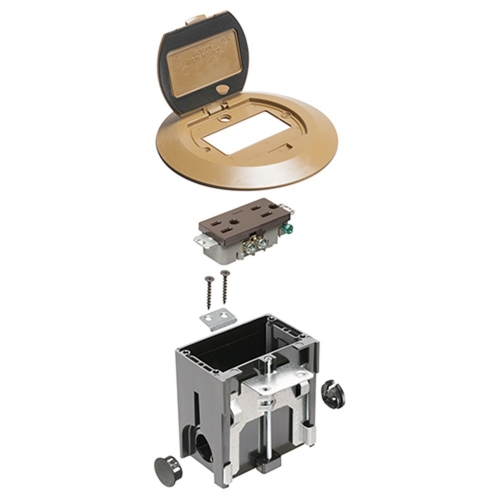 Arlington Adjustable Floor Box w/ Flip Lid & Receptacle, Round, Caramel ...