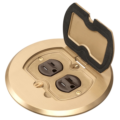 Arlington Adjustable Floor Box w/ Flip Lid & Receptacle, Round, Brass ...