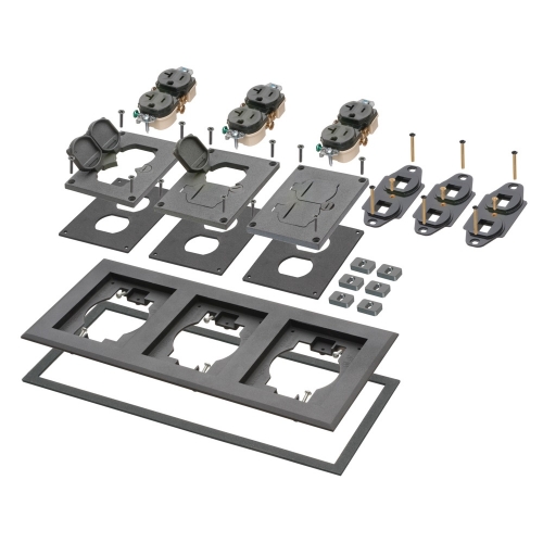 Arlington 3-Gang Frame Kit w/ Flip Lids & Receptacle for Gangable Box ...