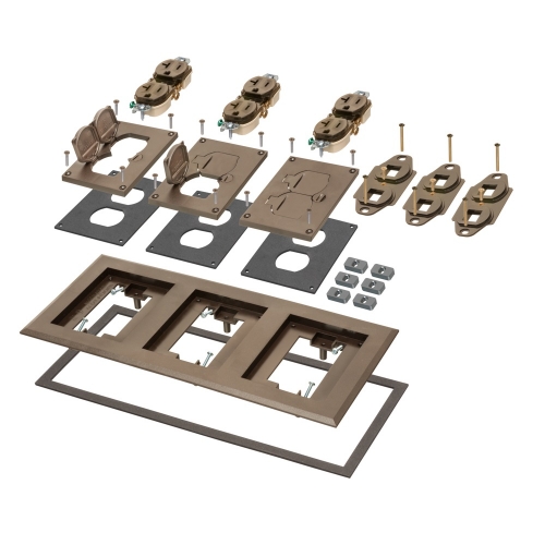 Arlington 3-Gang Frame Kit w/ Flip Lids & Receptacle for Gangable Box ...