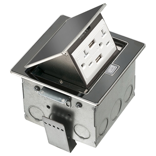 Arlington Pop Up Floor Box Kit w/ GFCI USB Receptacle, Steel, Black ...