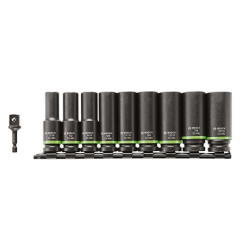 Bosch 10 pc. Impact Tough Deep Well Socket Set w/ Adapter, 1/2-in Shank (Bosch ITDSO12V10 ...