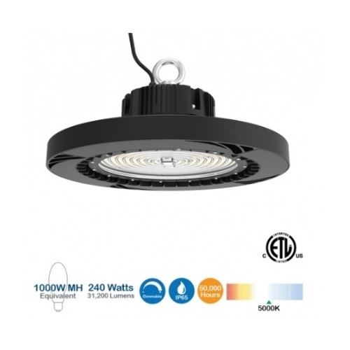 NovaLux 240W LED UFO High Bay, 1000W MH/HPS Retrofit, 36000 lm, 0-10V Dim, 480V, 5000K (NovaLux ...