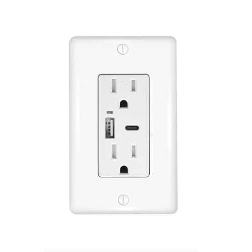 CyberTech Duplex Wall Outlet w/ USB A & C Port, 15 Amp/3.1 Amp, White ...