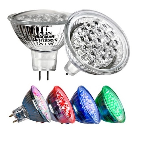 Dabmar 1.5W LED MR16 Bulb, Red LED, 2-Pin Base, 12V (Dabmar DL-MR16-LED ...
