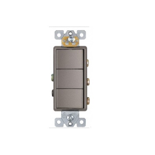 Enerlites 15 Amp Residential Grade Triple Rocker Switch, Nickel ...