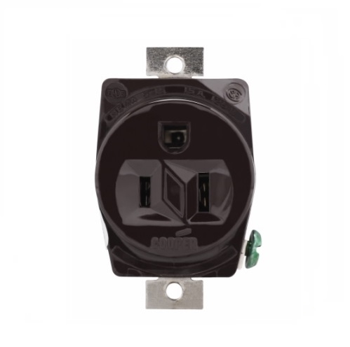 Eaton Wiring 15 Amp Single Receptacle, Panel Mount, Short Strap, Brown ...