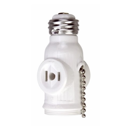 Eaton Wiring 660W Socket Adapter w/ Pull Chain Switch, 1-15R NEMA, 125V ...