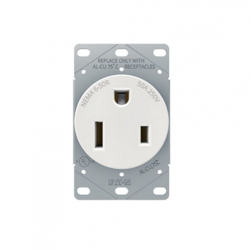 Eaton Wiring 50A Power Receptacle, 2-Pole, 3-Wire, 250V, White (Eaton ...