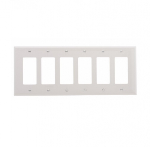 Eaton Wiring 6-Gang Decora Wall Plate, Mid-Size, Polycarbonate, White ...