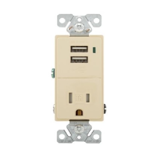 Eaton Wiring 15A TR USB Port/Single Combo Receptacle, 2P3W, #14-12 AWG ...