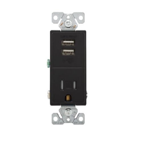 Eaton Wiring 15A TR Decora 2.4A USB Port/Single Combo Receptacle, 2P3W ...