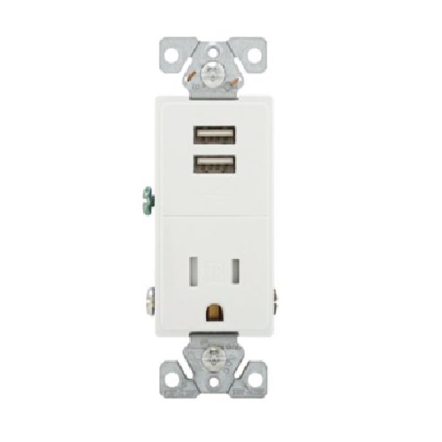 Eaton Wiring 15A TR Decora 2.4A USB Port/Single Combo Receptacle, 2P3W ...