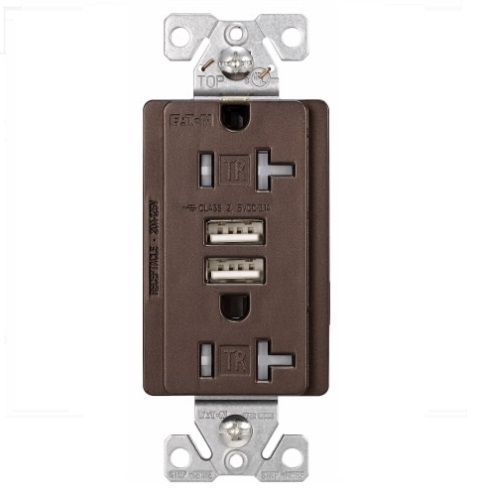 Eaton Wiring 20 Amp Dual USB Charger w/ Duplex Receptacle, Tamper ...