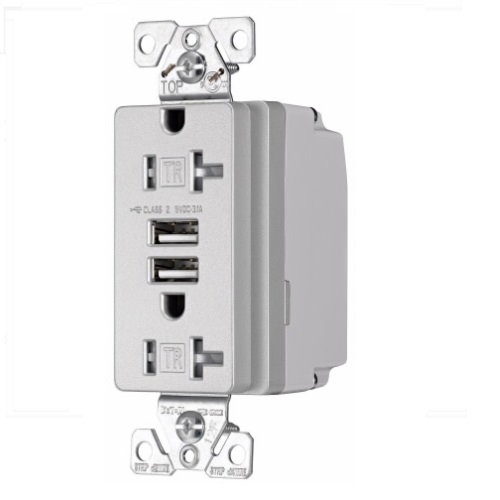 Eaton Wiring 20 Amp Dual USB Charger w/ Duplex Receptacle, Tamper ...