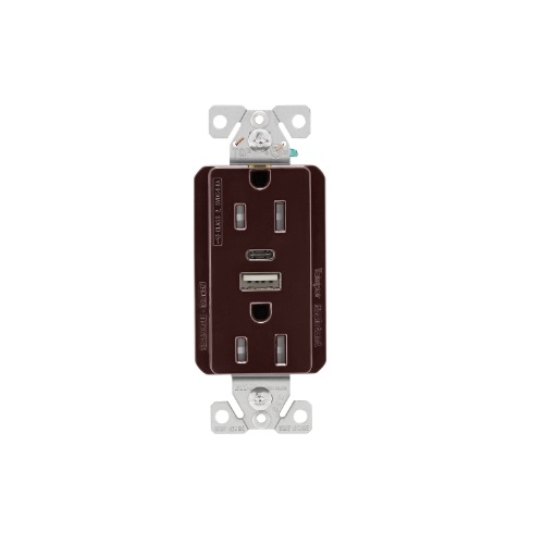 Eaton Wiring 15 Amp Duplex Receptacle w/ USB AC Charger, Tamper ...
