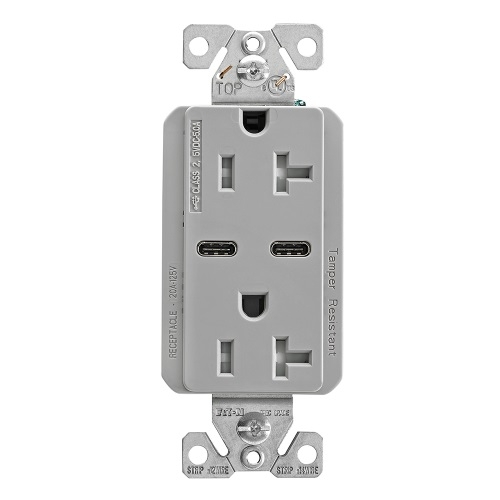 Eaton 20 Amp Combo USB Type C Charger w/TR Duplex Receptacle, Gray ...