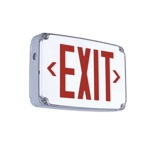 Halco Emergence Exit Sign, Single/Double, 120V/277V, Red Letters, White ...