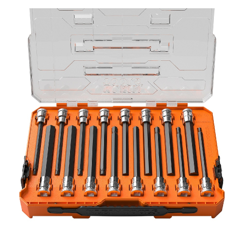 Klein Tools 16-Piece Long Hex Bit Socket Set, SAE & Metric, Knurled ...