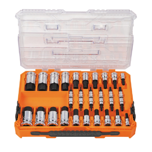 Klein Tools 32-Piece Knurled Hex Bit Socket Set, SAE & Metric, Knurled ...