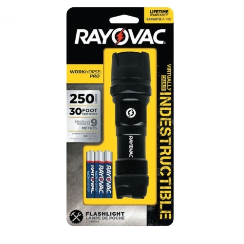 Ray-O-Vac LED Indestructible Flashlight, 20-250 lumens, Black (Ray-O ...