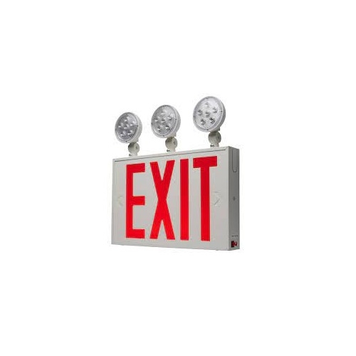 Satco 3W Steel Combo Red Exit Sign with Tri Light, 220 lm, 277V, 5700K ...