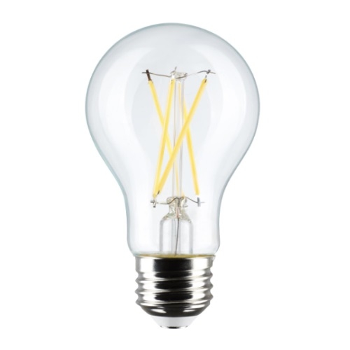 Satco 8W LED A19 Bulb, Medium Base, 90CRI, 800lm, 120V, 2700K, Clear, 4PK (Satco S12462 ...