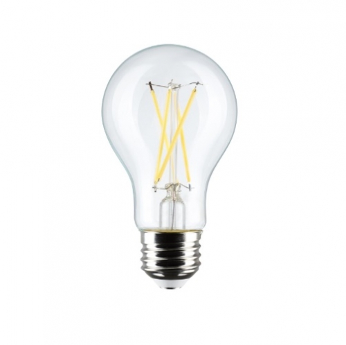 Satco 8W LED A19 Bulb, Dimmable, E26, 800 lm, 120V, 3000K, Clear, 4 Pack (Satco S12463 ...
