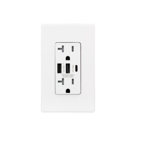 USI 20 Amp Duplex Receptacle, Type A & C USB, Tamper Resistant, White ...