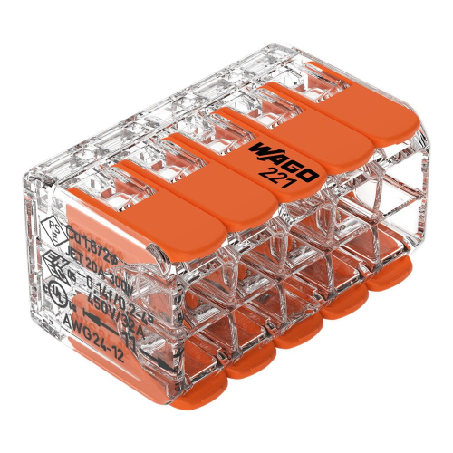 Wago 1.17-in Lever Nuts Splicing Connector, 10-Conductor, Clear, 500 ...